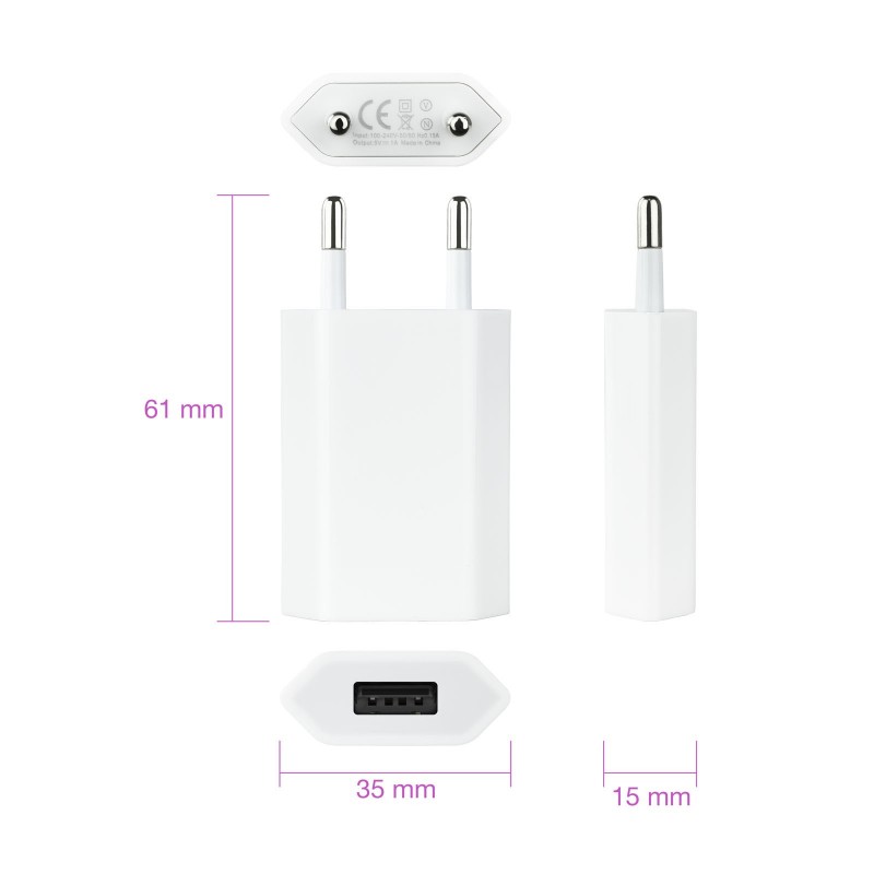 Nanocable MINI CARGADOR USB PARA IPOD IPHONE,5V-1A, BLANCO, Interior ...